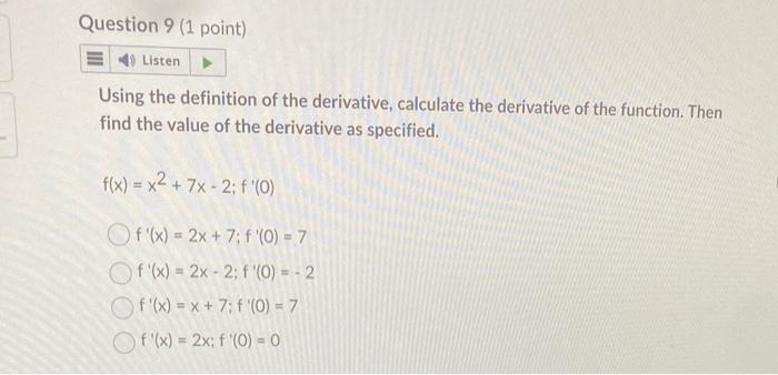 Solved Using the definition of the derivative, calculate the | Chegg.com