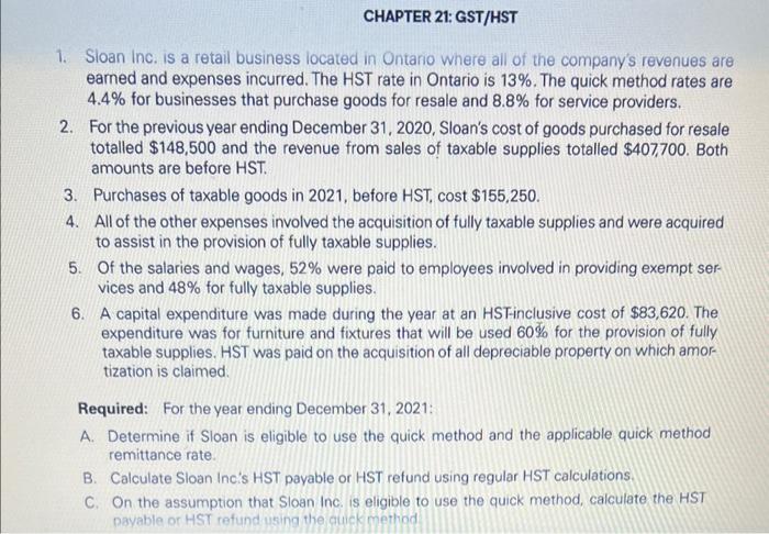 Solved AP 21-8 (Regular and Quick Method HST Returns) For | Chegg.com