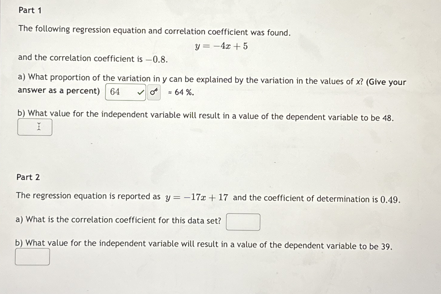 Solved Part 1The following regression equation and | Chegg.com