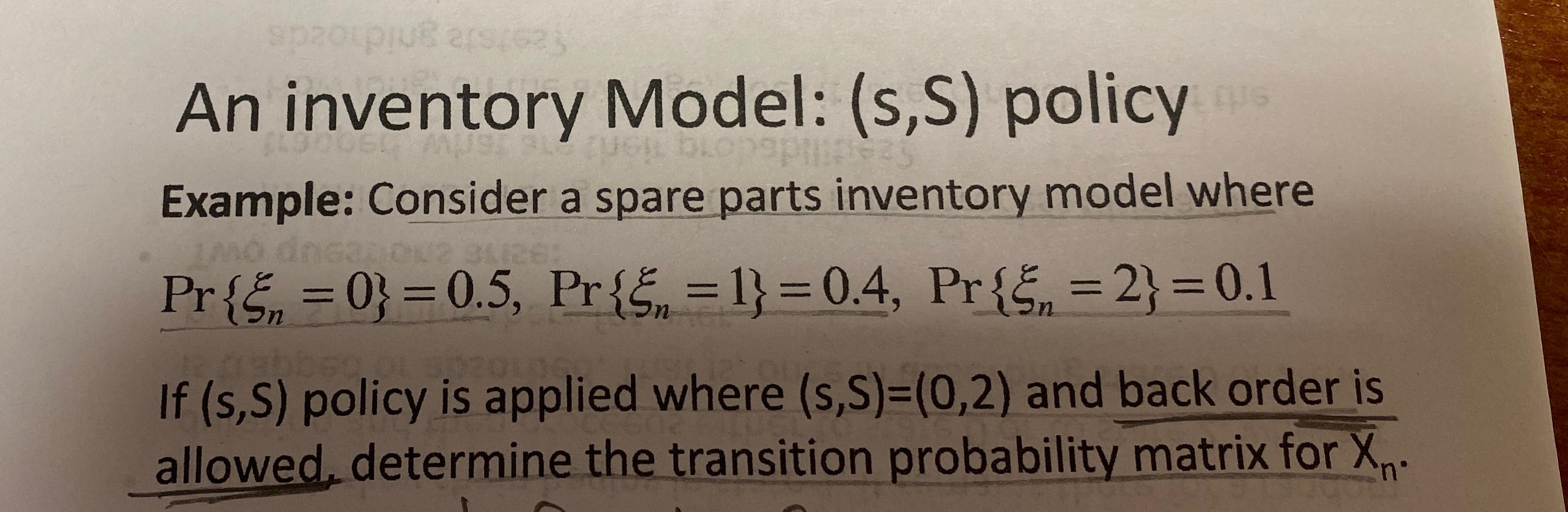 Solved An inventory Model: (s,S) ﻿policyExample: Consider a | Chegg.com