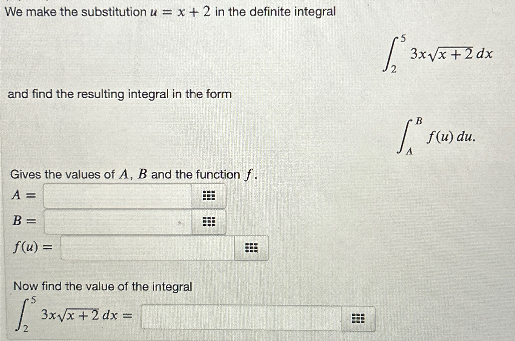 Solved We make the substitution u=x+2 ﻿in the definite | Chegg.com