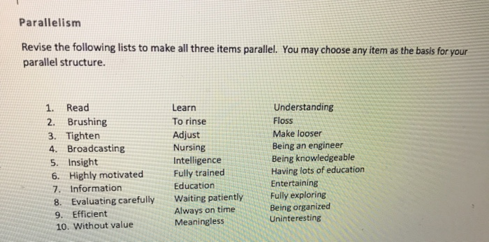Many errors in parallelism occur in the lists of | Chegg.com