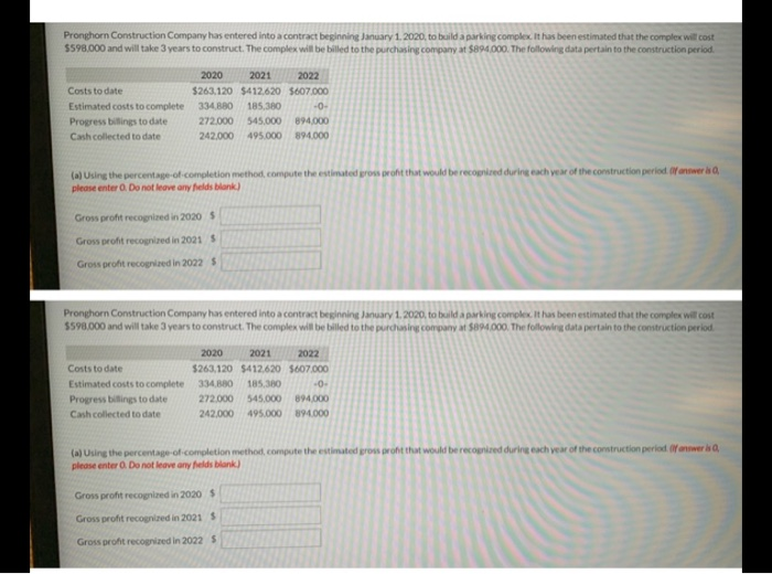 Solved Pronghorn Construction Company has entered into a | Chegg.com