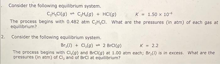 Solved Consider the following equilibrium system. | Chegg.com