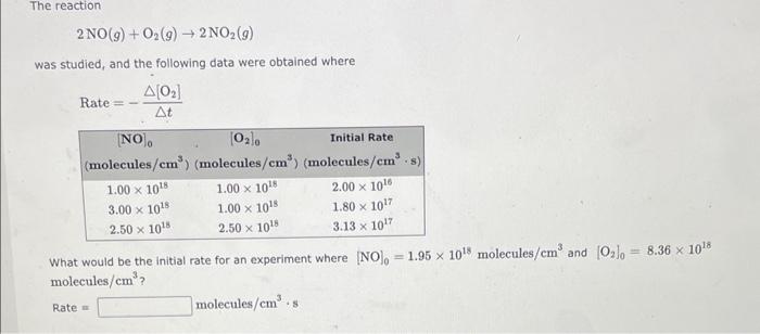 Solved The reaction 2NO(g)+O2(g)→2NO2(g) was studied, and | Chegg.com