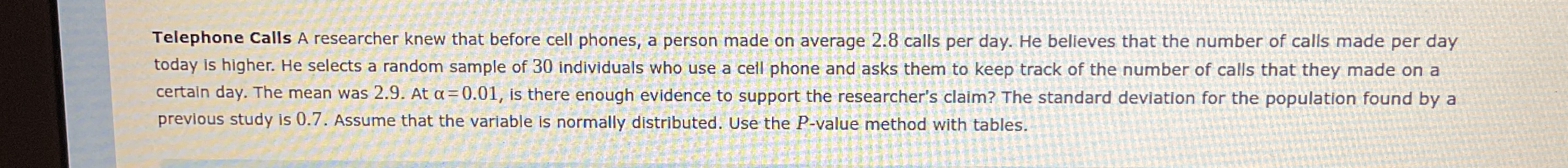 Solved Telephone Calls A researcher knew that before cell | Chegg.com