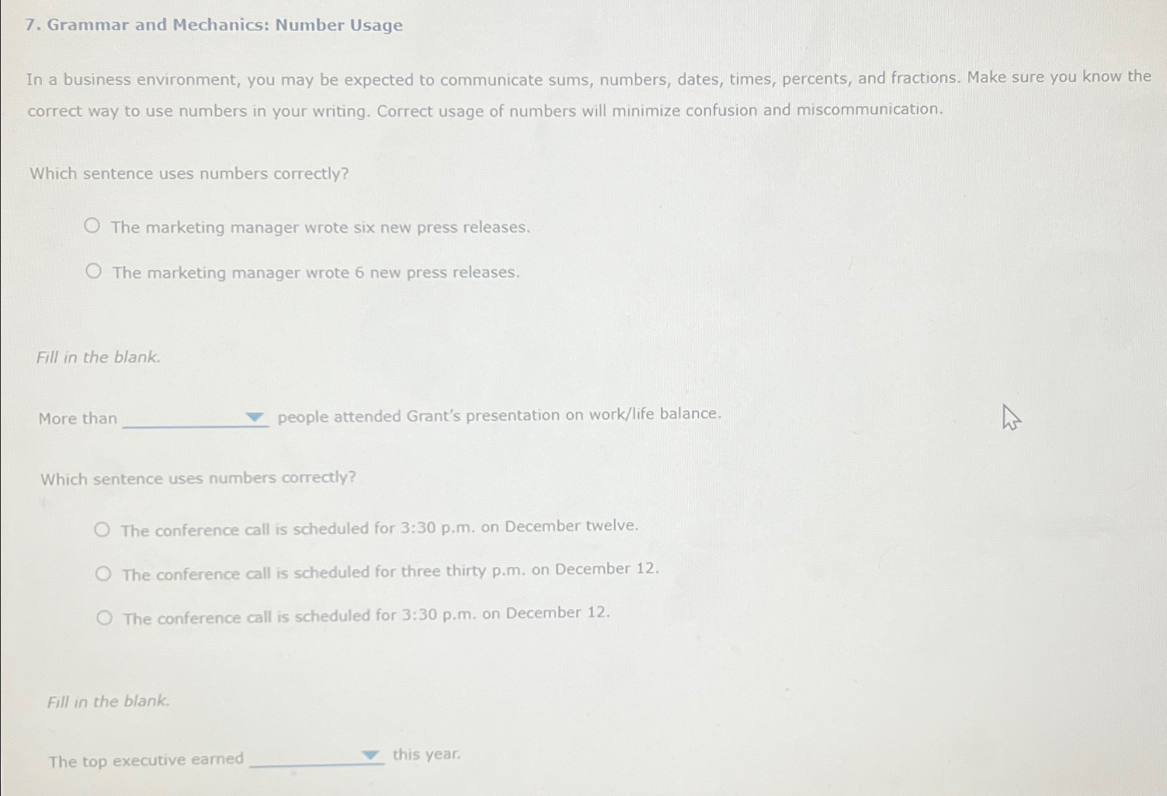 Solved Grammar and Mechanics: Number UsageIn a business | Chegg.com