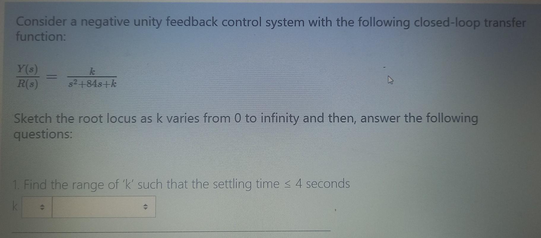 Solved Consider a negative unity feedback control system | Chegg.com