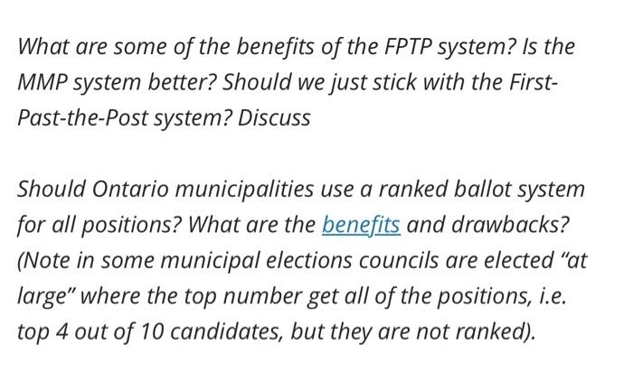 What are some of the benefits of the FPTP system? Is | Chegg.com