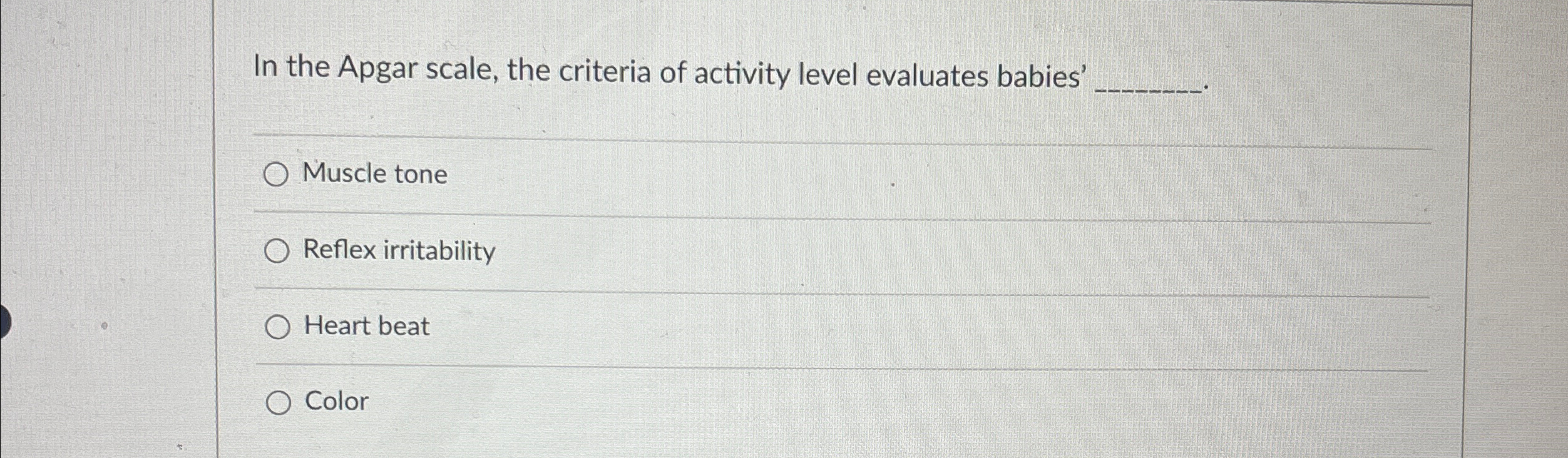 Solved In the Apgar scale, the criteria of activity level | Chegg.com