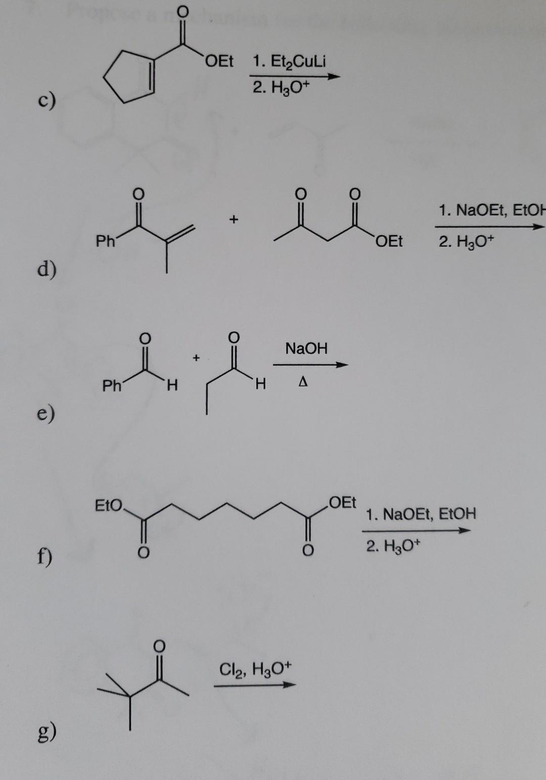 Solved OEt 1. Et Culi 2. H2O+ c) 1. NaOEt, EtOH Ph OEt 2. | Chegg.com