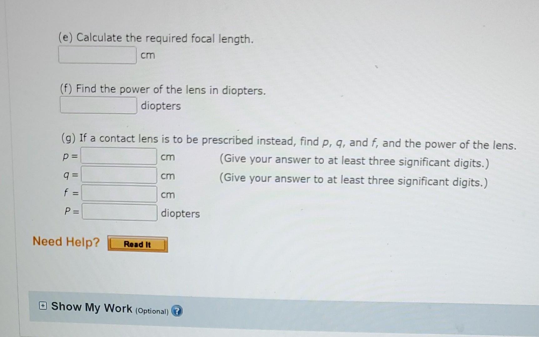 Solved Atient Can T See Objects Closer Than 48 5 Cm And