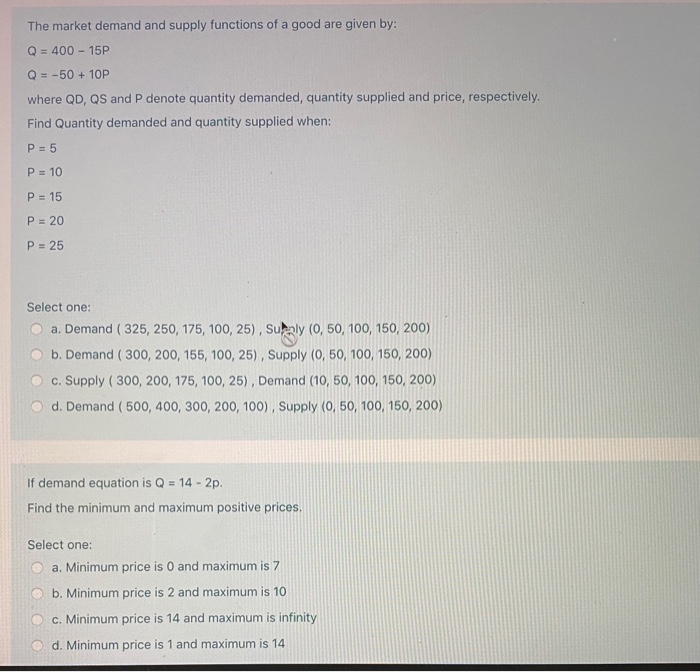 Solved The market demand and supply functions of a good are | Chegg.com