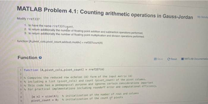Solved MATLAB Problem 4.1: Counting arithmetic operations in | Chegg.com