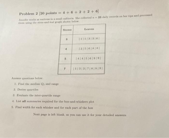 Solved Problem 2[20 points =4+6+2+2+6] Jenaifer works as | Chegg.com
