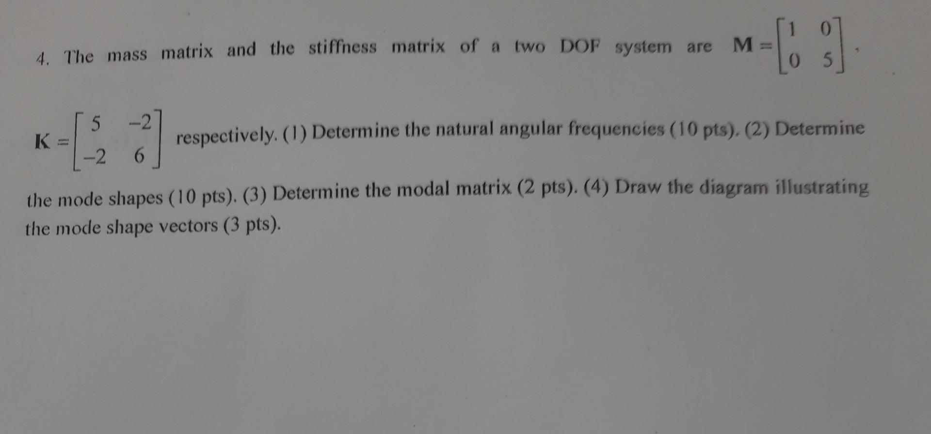 Solved 4. The mass matrix and the stiffness matrix of a two | Chegg.com
