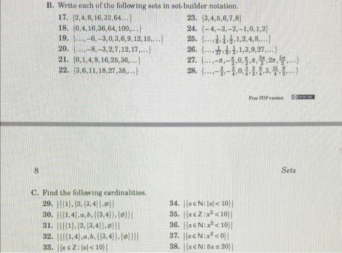 Solved B. Write each of the following sets in set-builder | Chegg.com