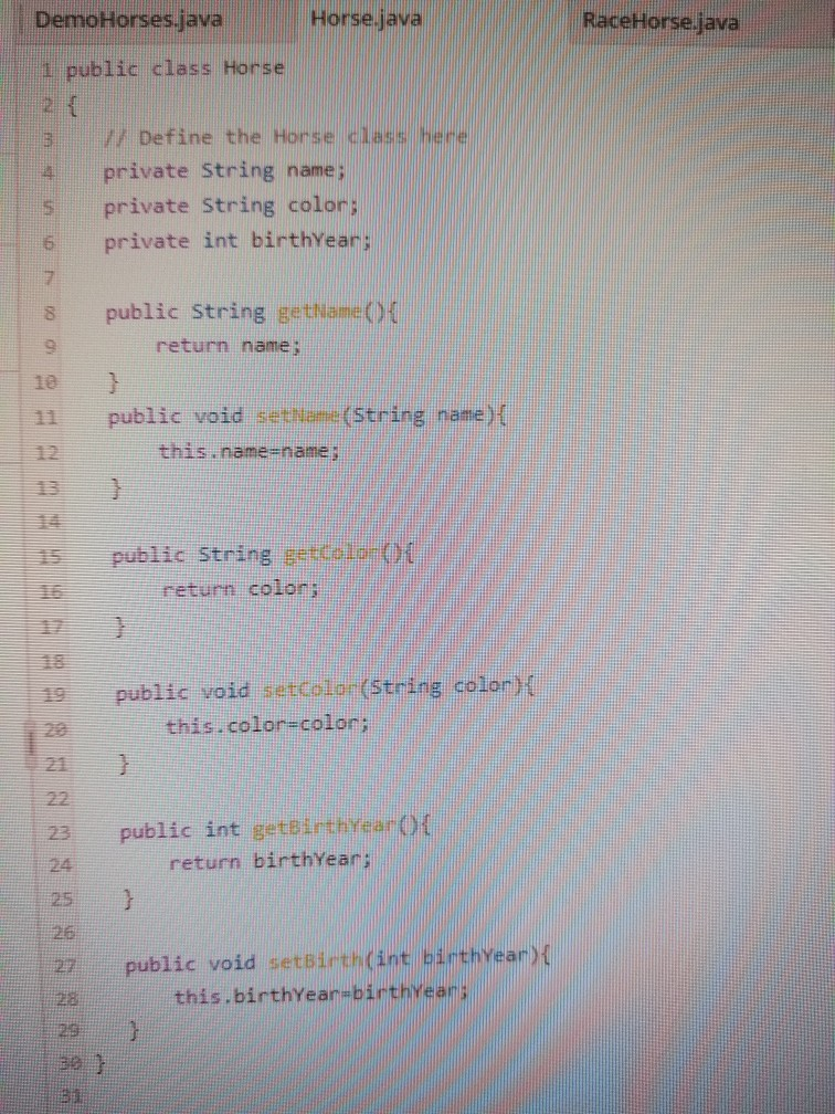 Solved Instructions Create a class named Horse that contains | Chegg.com