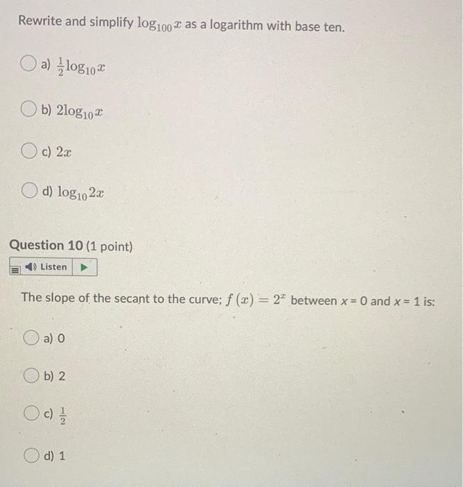 Solved Rewrite and simplify log1002 as a logarithm with base | Chegg.com