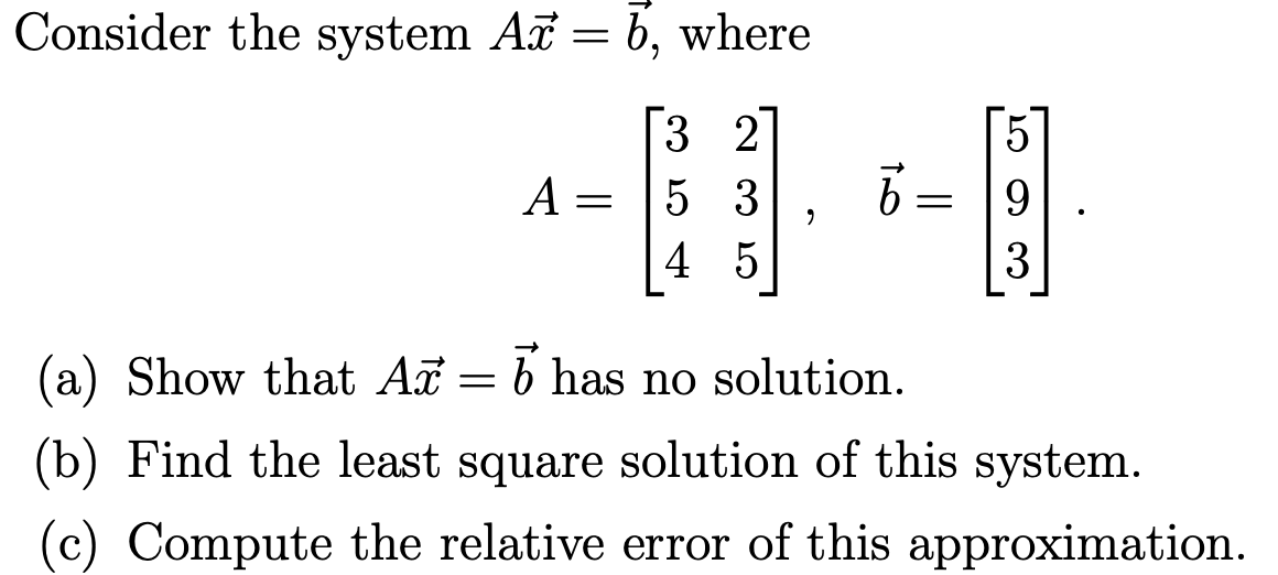 Linear AlgebraConsider the system Avec(x)=vec(b), | Chegg.com