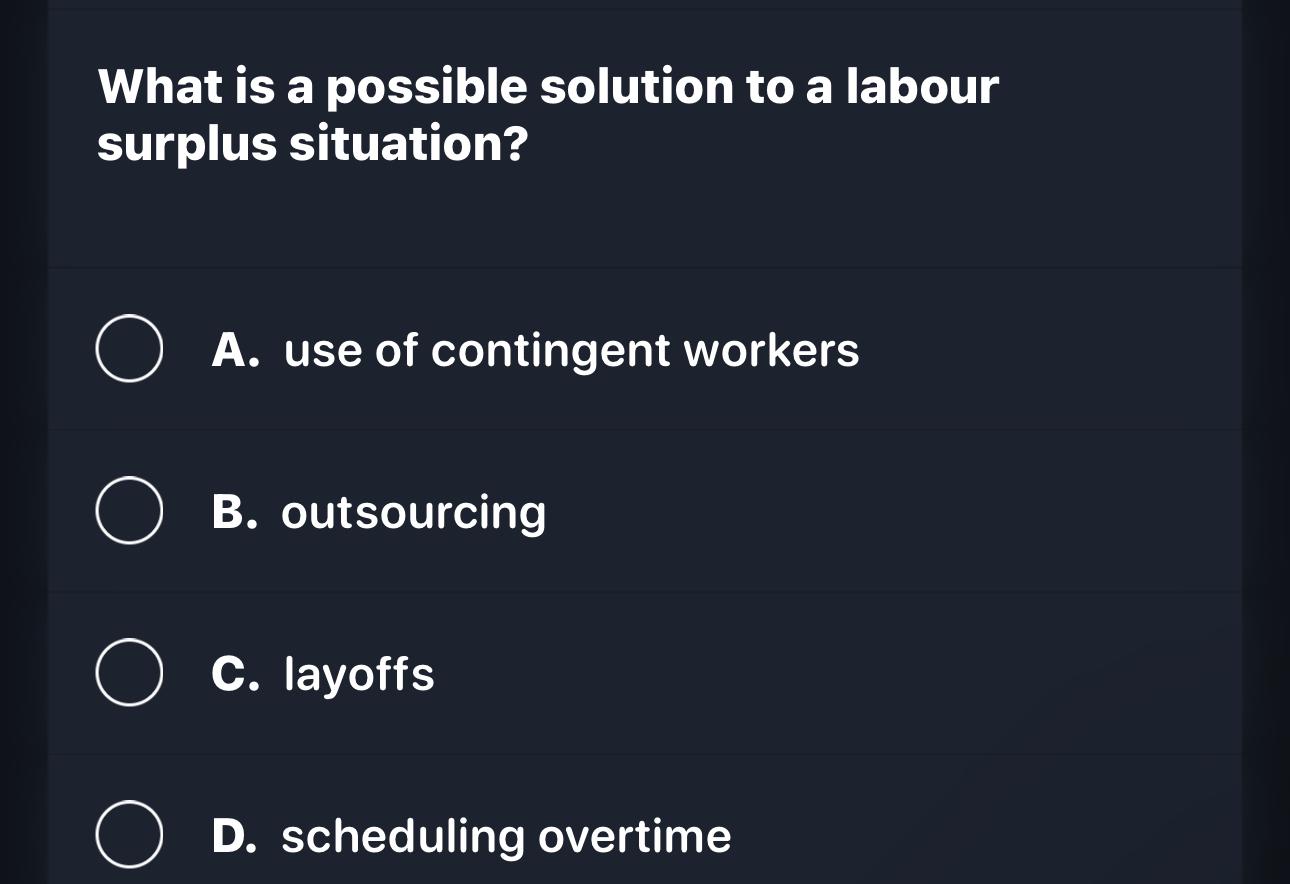 Solved What is a possible solution to a labour surplus | Chegg.com