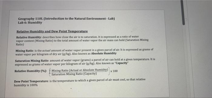 Solved Geography 110L (Introduction to the Natural | Chegg.com