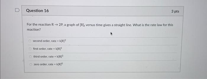 Solved D Question 16 3 pts For the reaction R2P. a graph of | Chegg.com