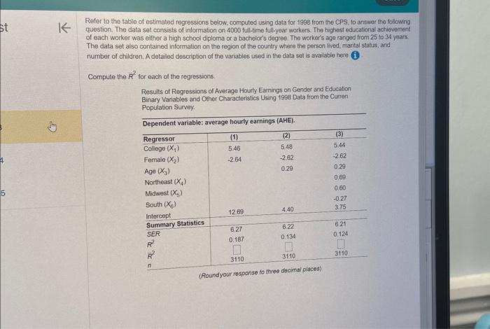 Solved Refer to the table of estimated regressions below, | Chegg.com