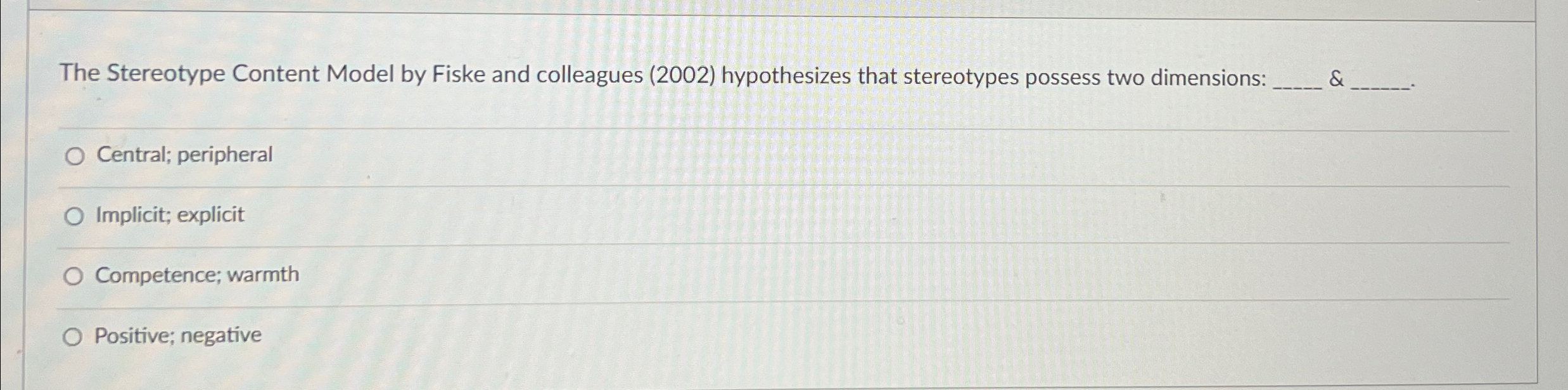 Solved The Stereotype Content Model by Fiske and colleagues | Chegg.com