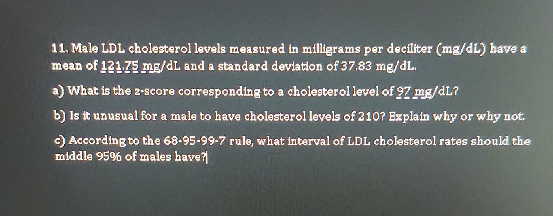 Solved 11. Male LDL cholesterol levels measured in | Chegg.com