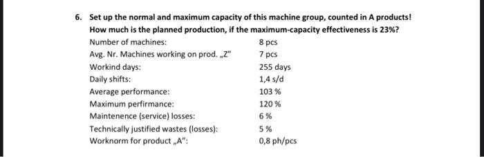 Solved 6. Set up the normal and maximum capacity of this | Chegg.com