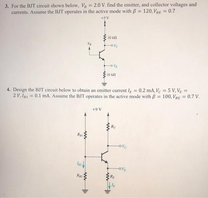 Solved 3. For the BJT circuit shown below, VB=2.0 V. find | Chegg.com