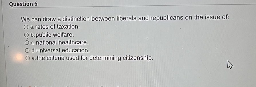 Solved Question 6We can draw a distinction between liberals | Chegg.com