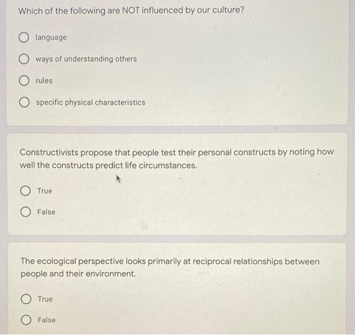 Solved Which of the following are NOT influenced by our | Chegg.com