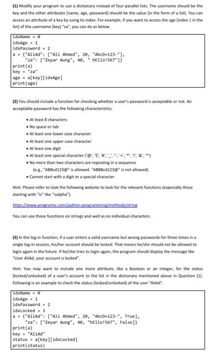 Solved (1) Modify your program to use a dictionary instead | Chegg.com