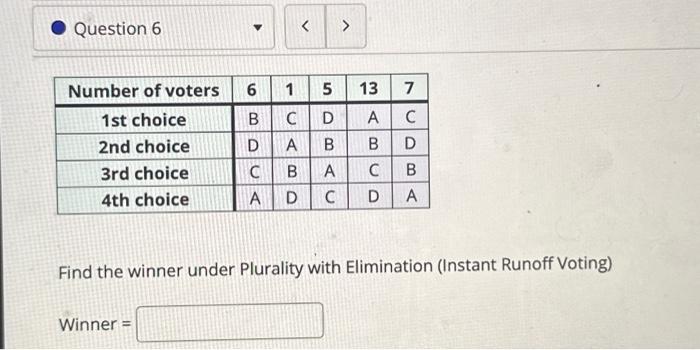 Solved Find the winner under Plurality with Elimination | Chegg.com
