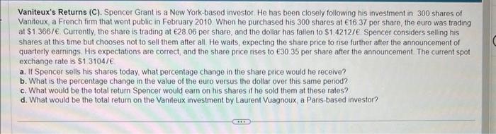 Solved Vaniteux's Returns (C). Spencer Grant is a New | Chegg.com