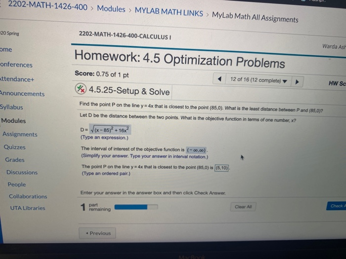 Solved 2202-MATH-1426-400 > Modules > MYLAB MATH LINKS > | Chegg.com