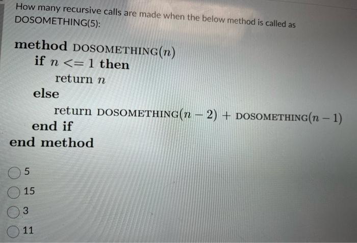 Solved How many recursive calls are made when the below | Chegg.com
