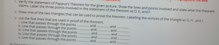 e and 1. Verify the statement of Pappus's Theorem for | Chegg.com