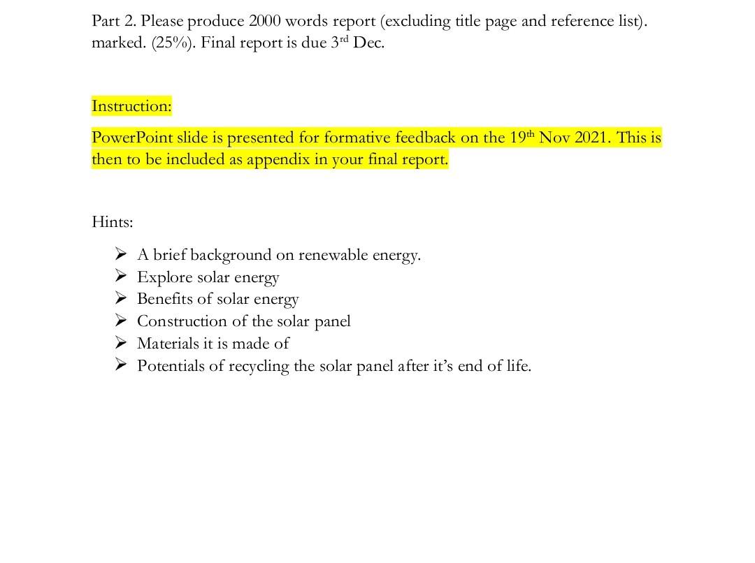 Solved Part 2. Please produce 2000 words report (excluding | Chegg.com
