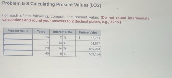 Solved Problem 5-3 Calculating Present Values [LO2] For each | Chegg.com