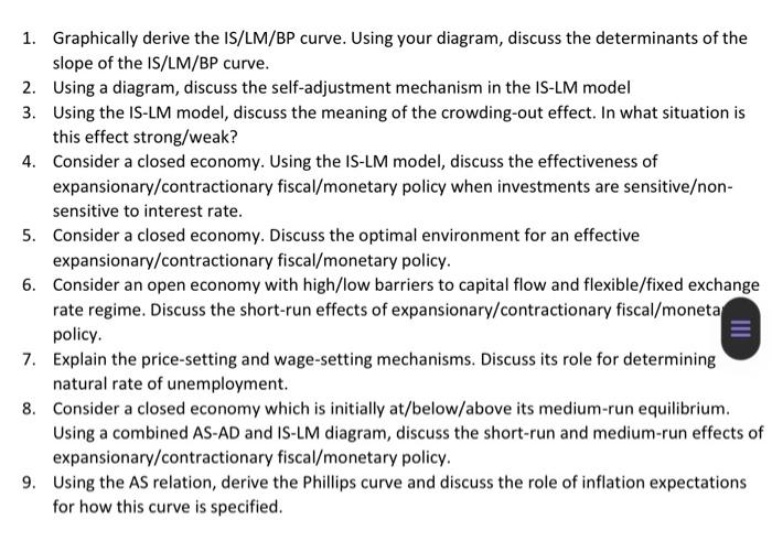 Solved 1. Graphically derive the IS/LM/BP curve. Using your | Chegg.com