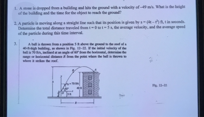 Solved 1. A stone is dropped from a building and hits the | Chegg.com