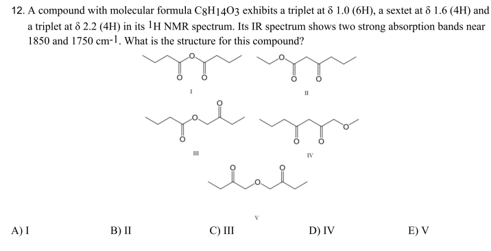 Solved A compound with molecular formula C8H14O3 ﻿exhibits a | Chegg.com