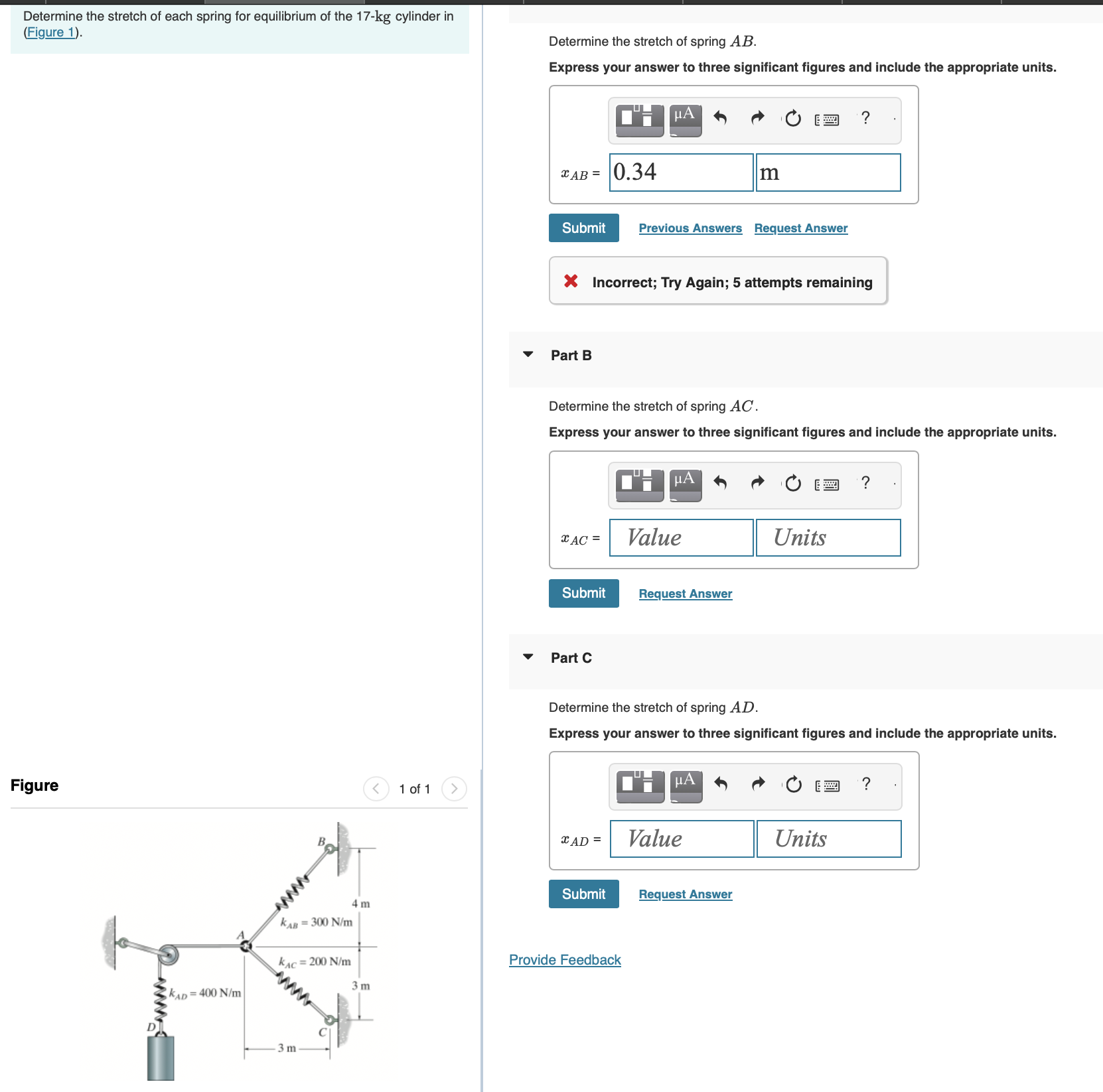Solved Determine the stretch of each spring for equilibrium | Chegg.com