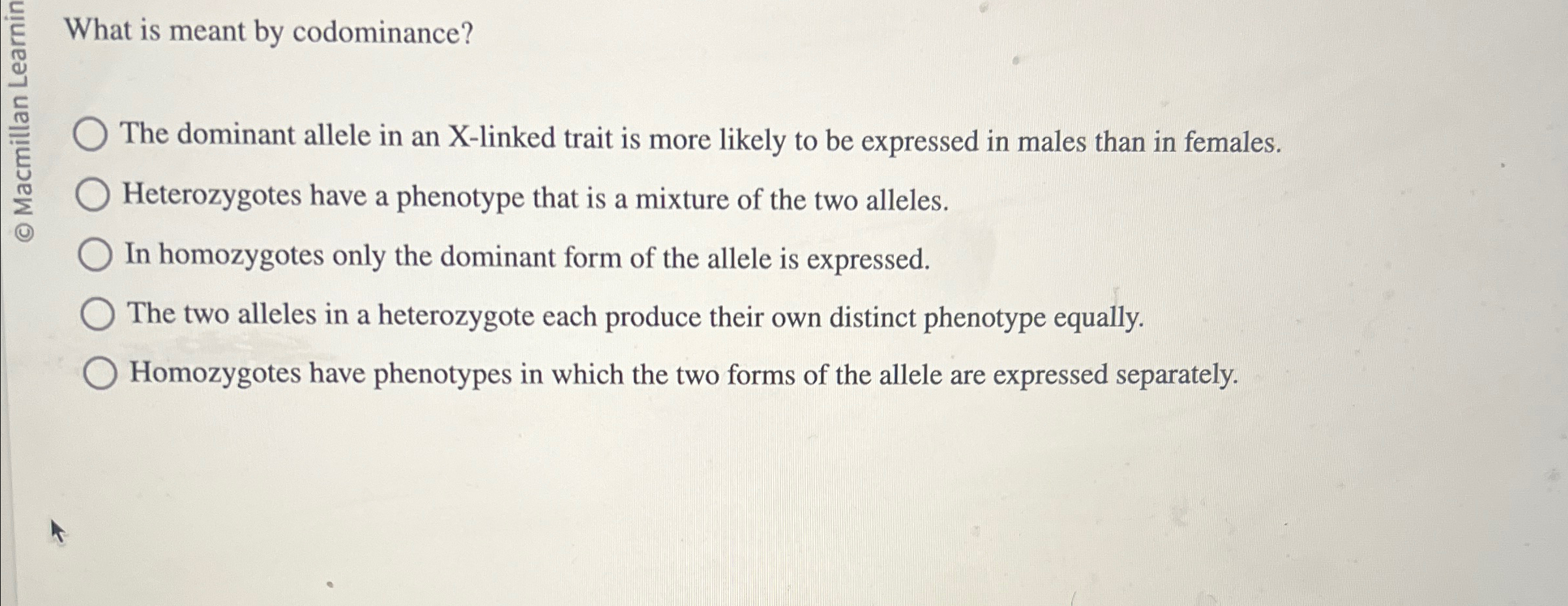 Solved What is meant by codominance?The dominant allele in | Chegg.com