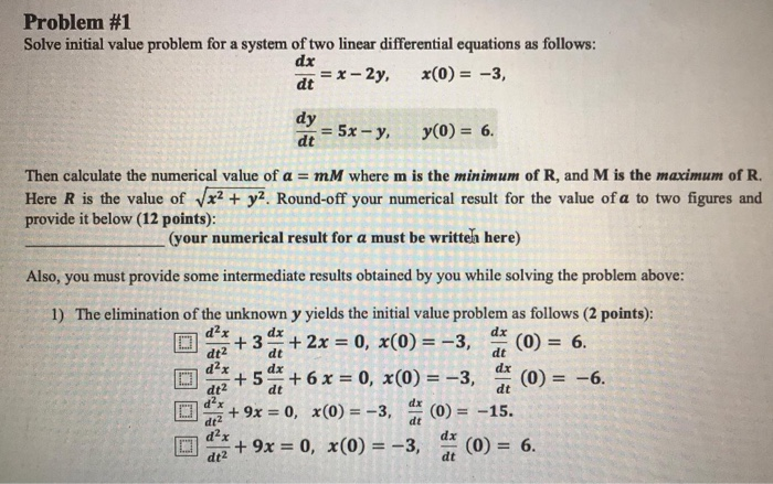Solved Problem #1 Solve initial value problem for a system | Chegg.com