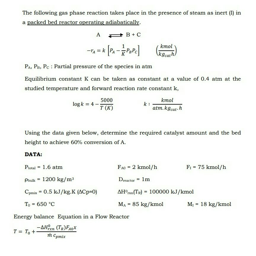 Solved The following gas phase reaction takes place in the | Chegg.com