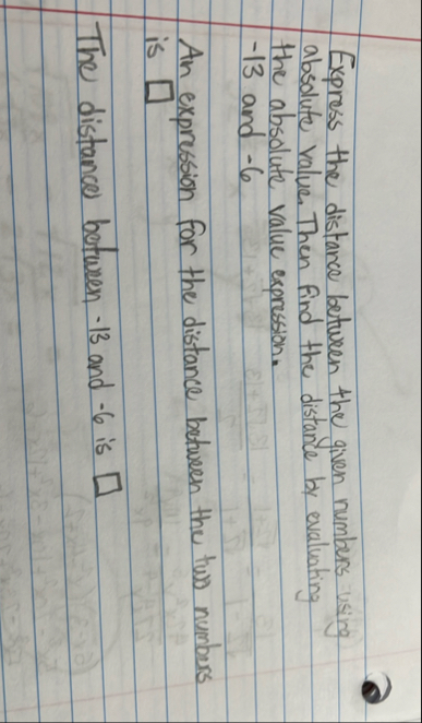 Solved Express the distance between the given numbers using | Chegg.com